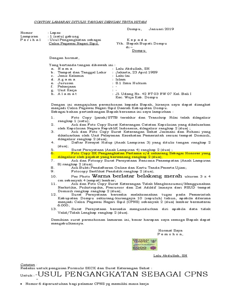 Contoh Pengisian DRH CPNS Tulis Tangan | PDF