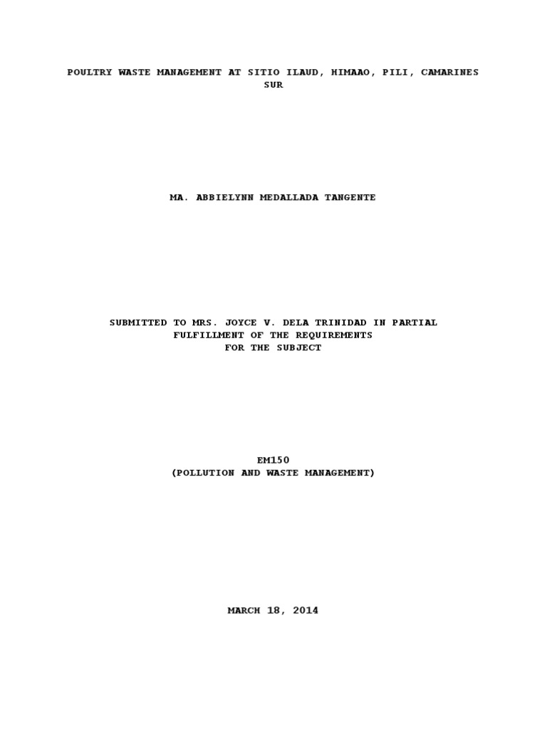 Poultry Waste Management in Pili, Camarines | PDF | Manure | Eutrophication