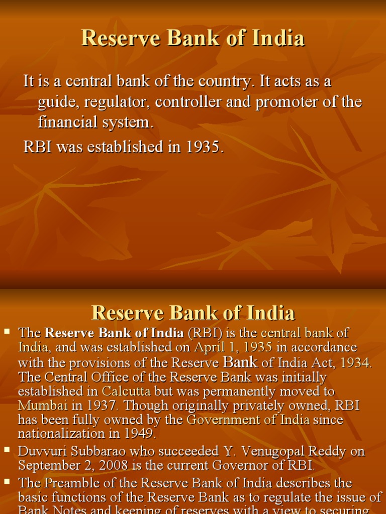Overview of Reserve Bank of India | PDF | Reserve Bank Of India ...