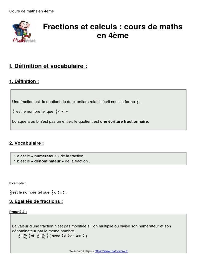 Leçon 4 Fractions-Et-Calculs-Cours-De-Maths-En-4eme PDF | PDF ...