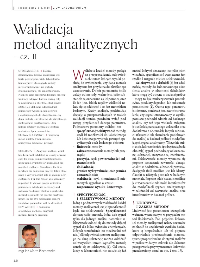 Walidacja Metod Analitycznych CZ - II | PDF