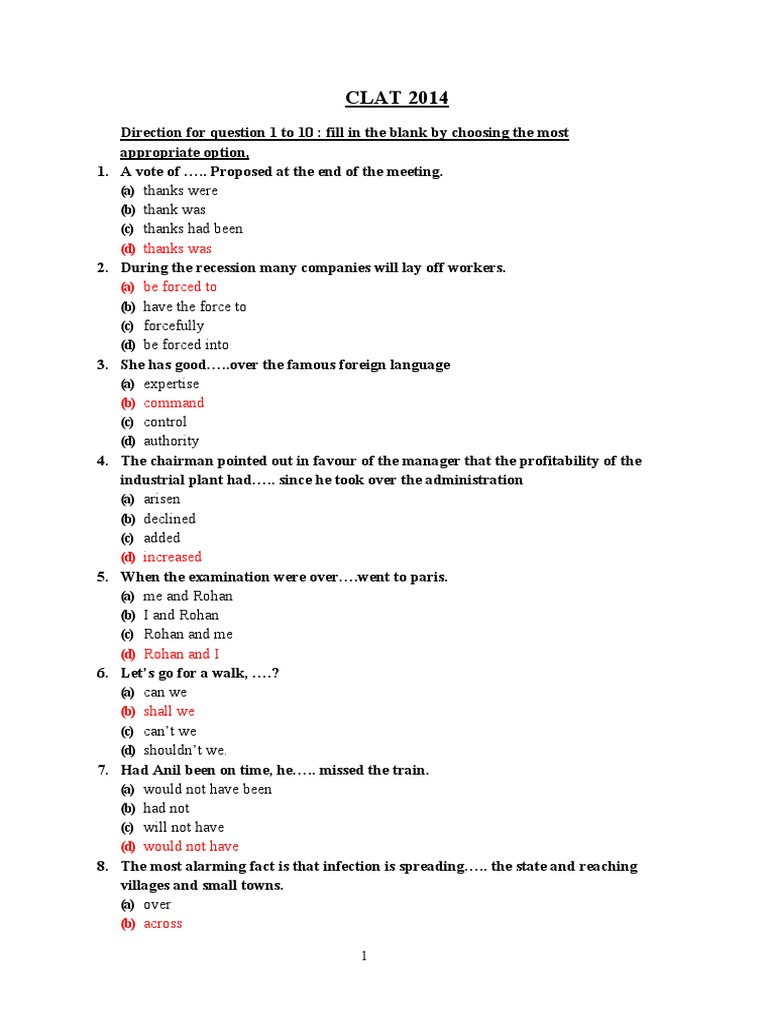 CLAT 2014 Previous Year Question Paper Answer Key | PDF | Offer And ...
