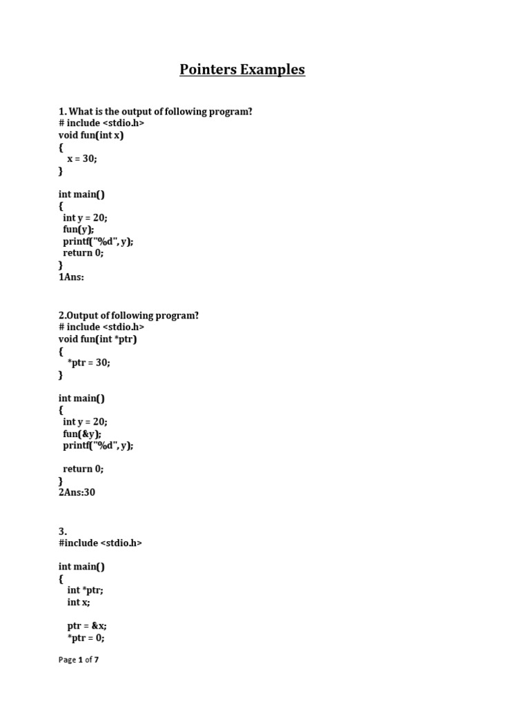 Pointers Examples: Page 1 of 7 | PDF | Theoretical Computer Science | Object Oriented Programming