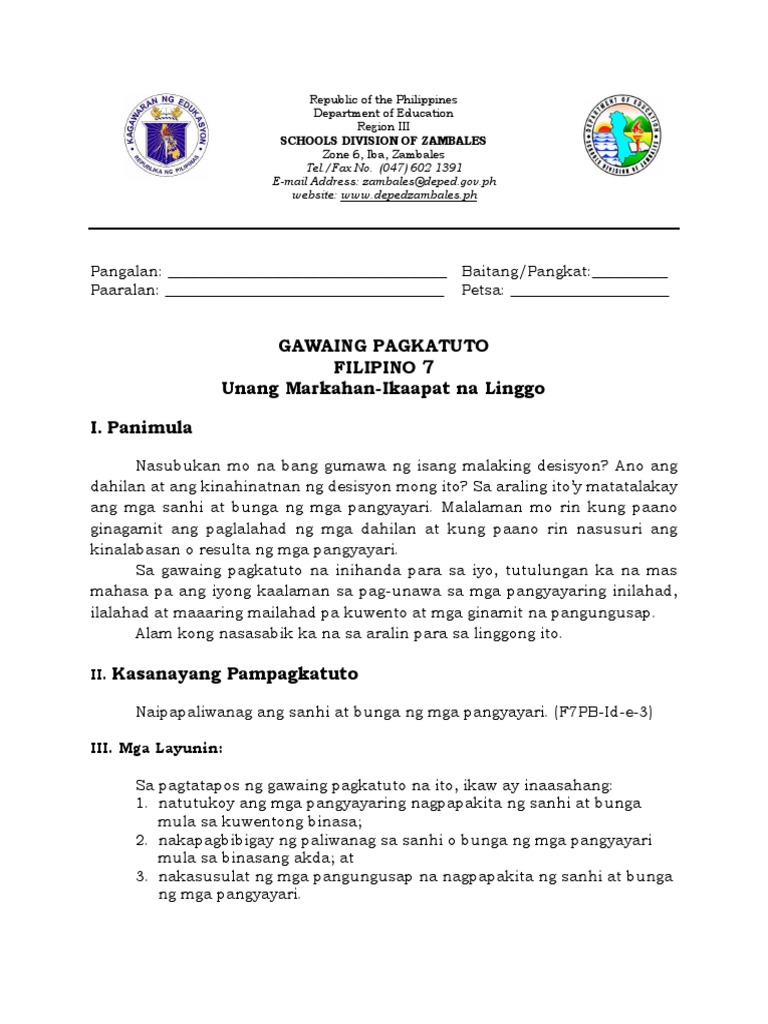 Grade 7 FILIPINO Week 4 LAS | PDF