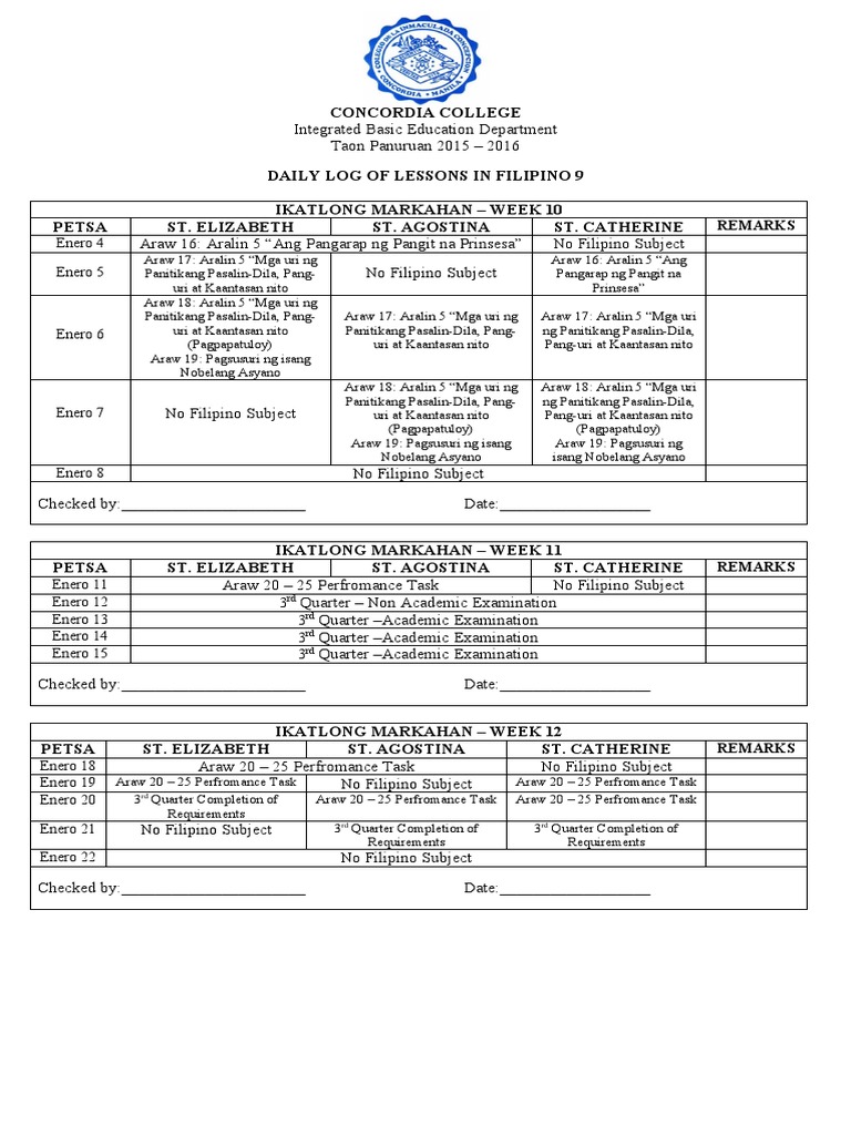 CC A.Y 2015-2016 Daily Log Book 3rd & 4th Quarter Grade 9 | PDF | March ...