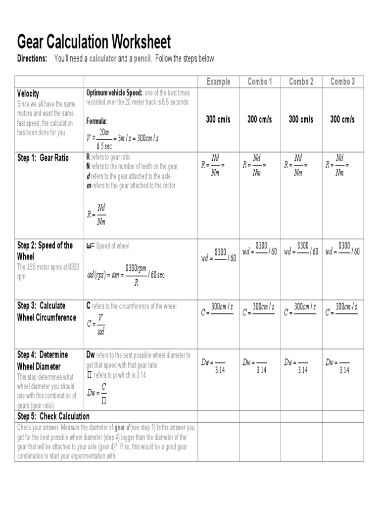 Gear Calculation Worksheet: and A - Follow The Steps Below | PDF | Gear ...