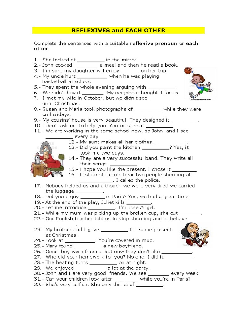 Reflexive Pronouns Exercises Worksheet | PDF