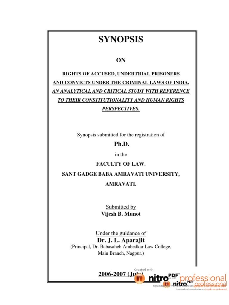 SYNOPSIS - Final | PDF | Prison | Victimology