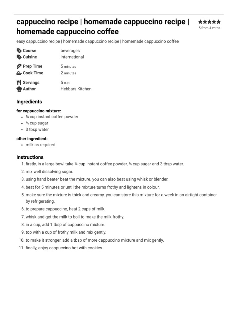 Cappuccino Recipe - Homemade Cappuccino Recipe - Cappuccino Coffee ...