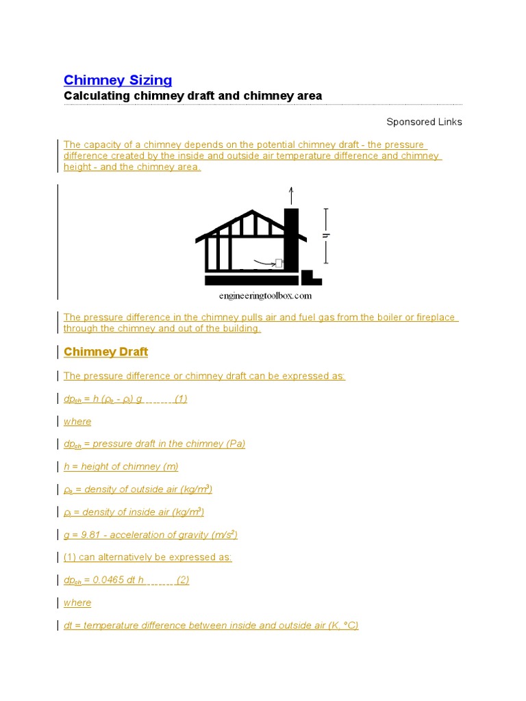 Chimney Sizing: Calculating Chimney Draft and Chimney Area | PDF ...