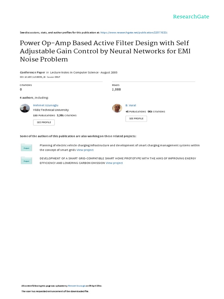 Power Op-Amp Based Active Filter Design With Self Adjustable Gain Control by Neural Networks For ...
