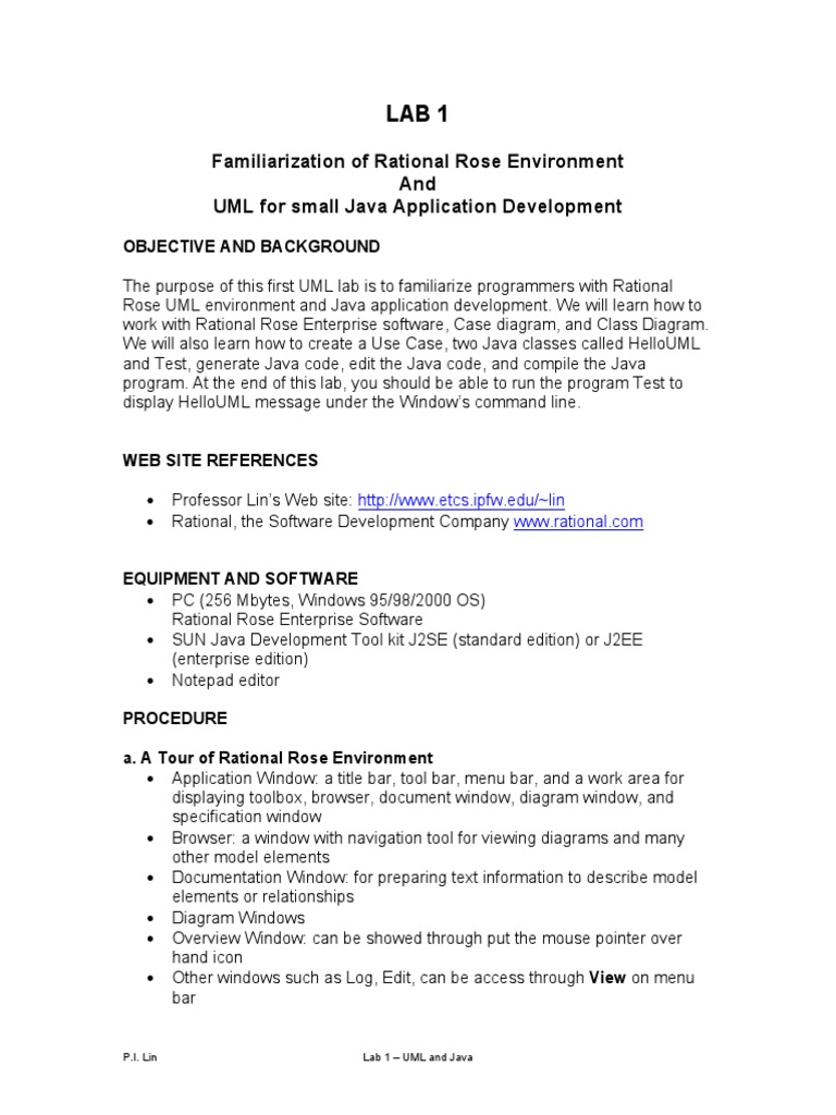 LAB 1. Familiarization of Rational Rose Environment and UML For Small ...