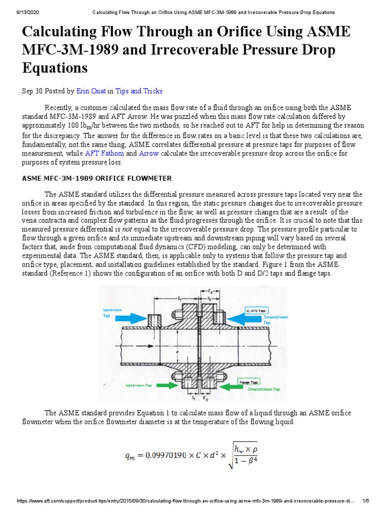 Calculating Flow Through An Orifice Using ASME MFC-3M-1989 and ...