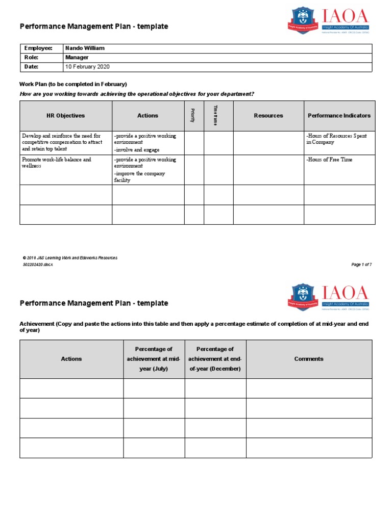 Performance Management Plan - Template | PDF | Competence (Human ...