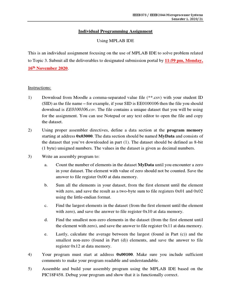 MPLAB IDE Microprocessor Assignment | PDF | Comma Separated Values ...