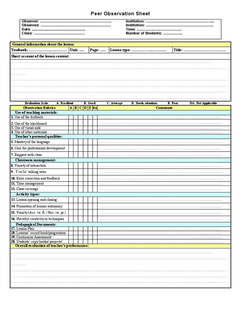 Peer Observation Sheet 2 | PDF | Applied Psychology | Education Theory