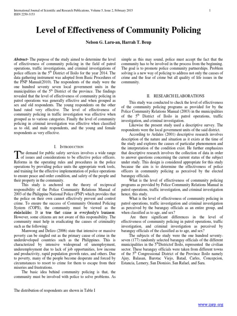 Level of Effectiveness of Community Policing PDF | PDF | Community ...