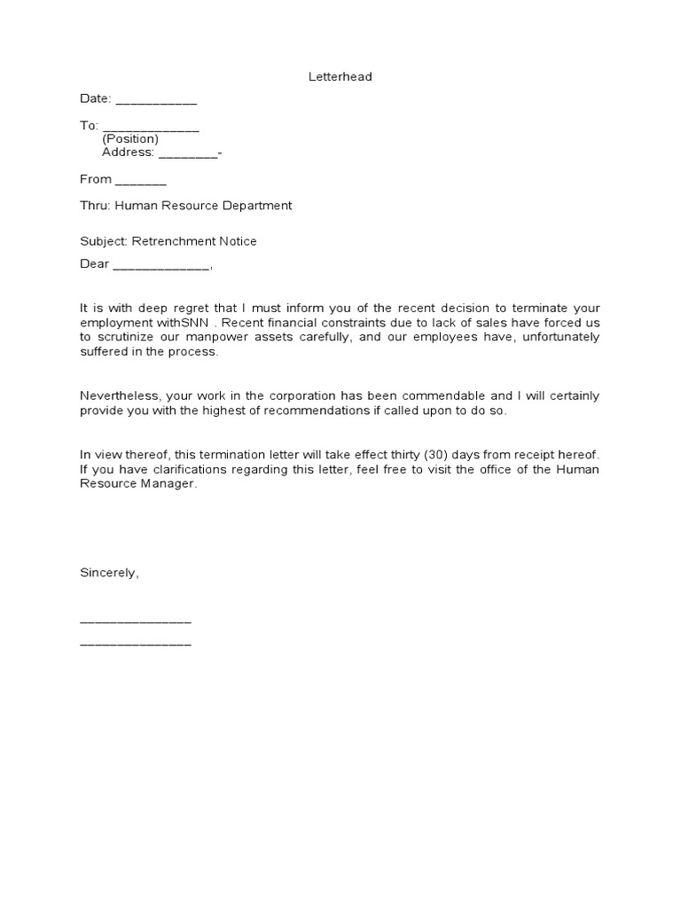 Retrenchment Notice Letter Template | PDF | Career & Growth