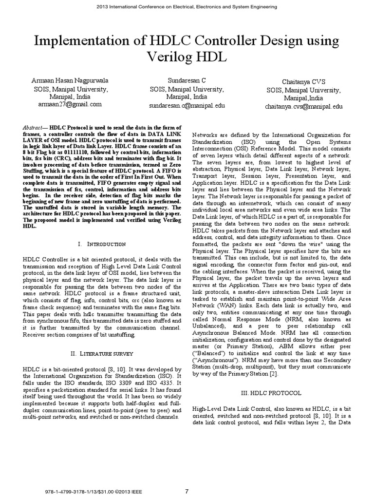 Implementation of HDLC Controller Design Using Verilog HDL | PDF | Osi Model | Computer Mediated ...