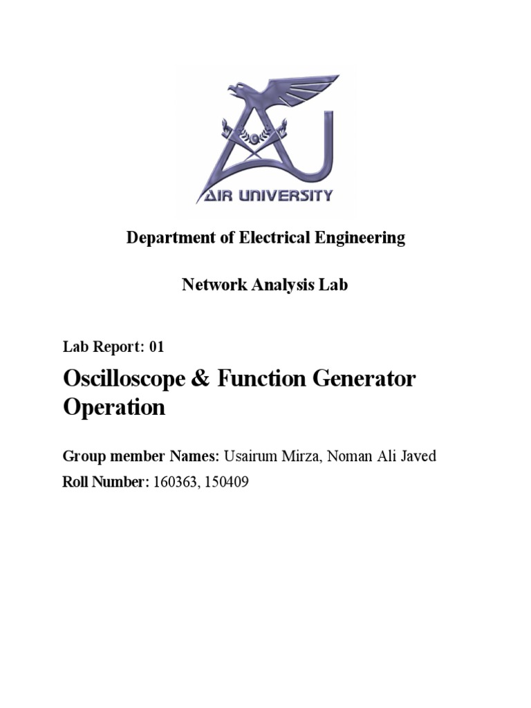 Oscilloscope & Function Generator Operation: Department of Electrical Engineering Network ...