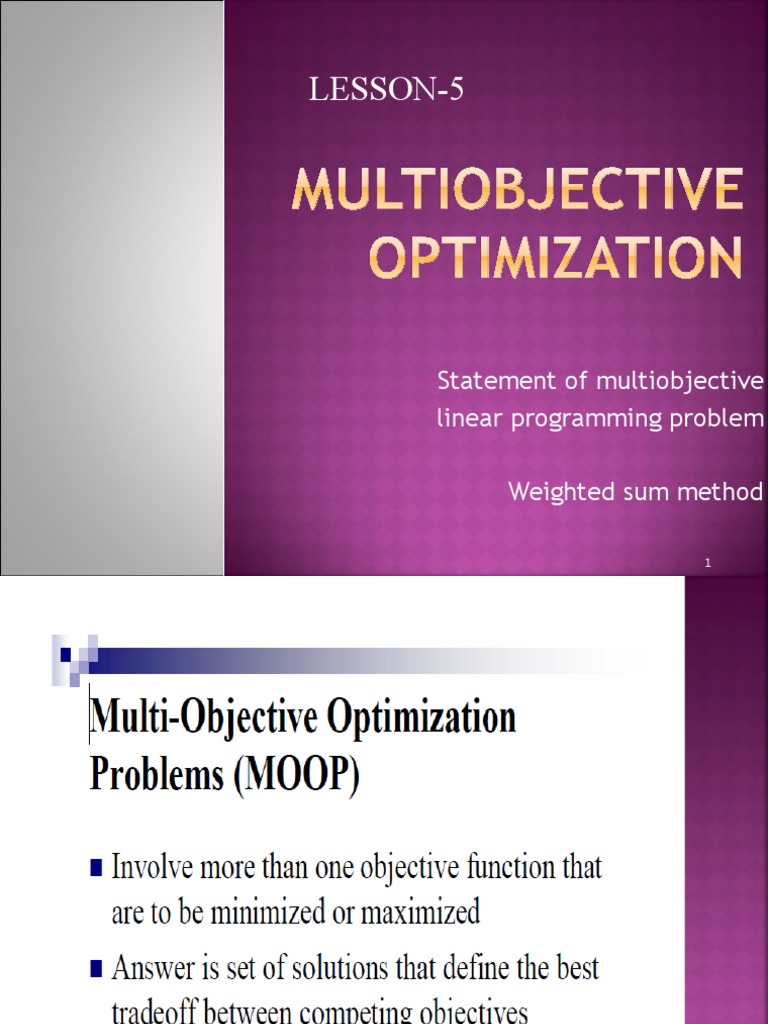 Lesson-5: Statement of Multiobjective Linear Programming Problem Weighted Sum Method | PDF ...