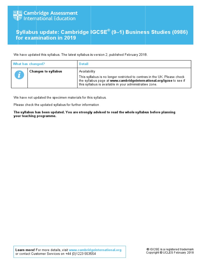 2019 Syllabus Update PDF | PDF