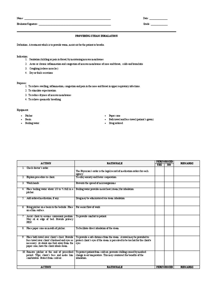 Steam Inhalation Procedure Guide | PDF | Mucus | Common Cold