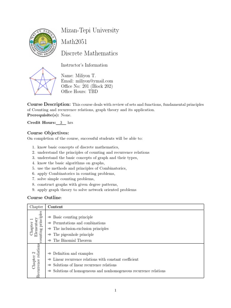 Discrete Mathematics Syllabus | PDF | Recurrence Relation | Discrete Mathematics