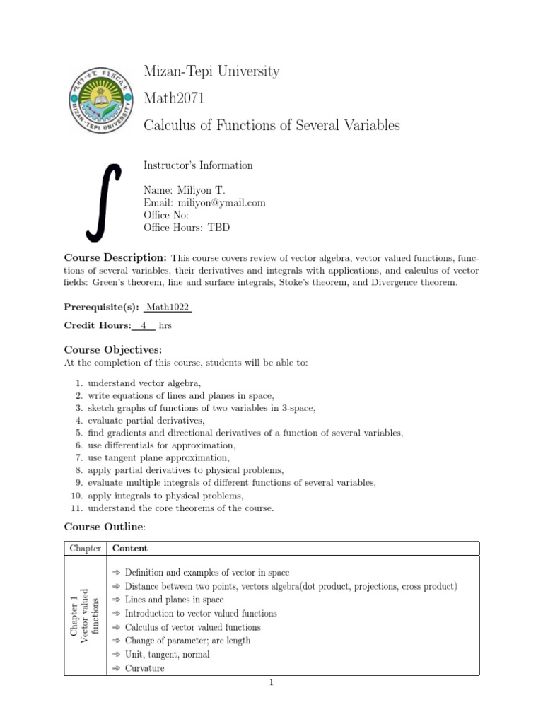 Calculus of Several Variable Syllabus | PDF | Derivative | Integral