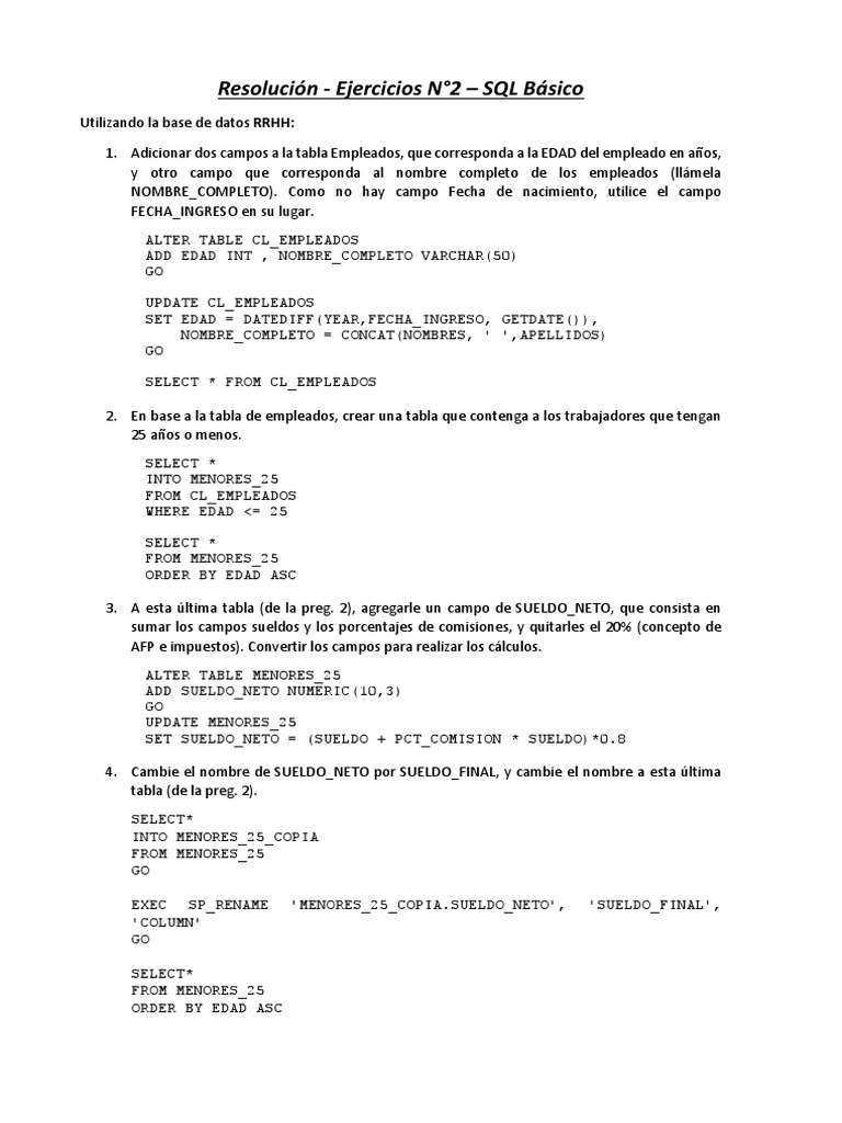 Soluciones Ejercicios 2 | PDF | SQL | Bases de datos