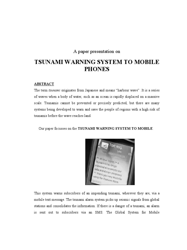 Tsunami Warning System To Mobile Phones | PDF | Tsunami | Gsm