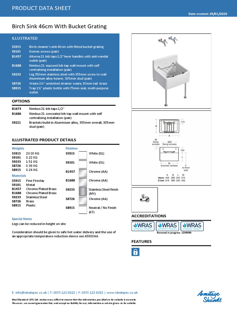 Boot Sink Data Sheet | PDF | Sink | Sheet Metal