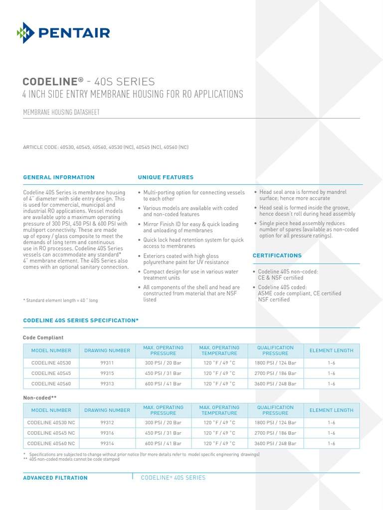 Datasheet Codeline 40S Series | PDF | Membrane | Industrial Processes