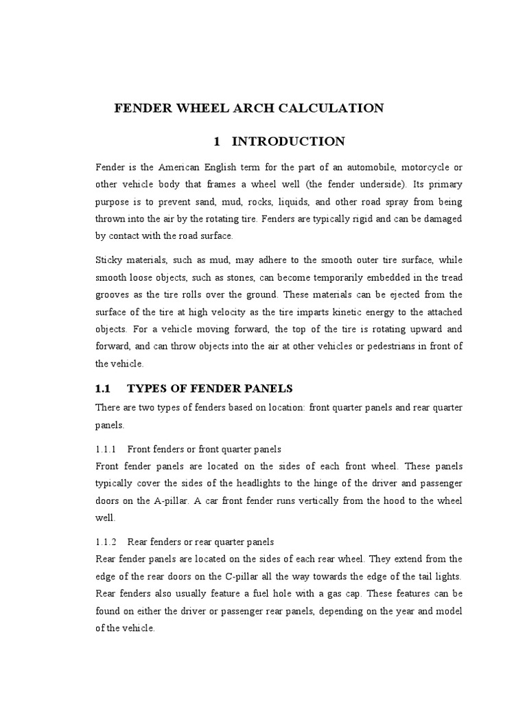 Fender Wheel Arch Calculation: 1.1 Types of Fender Panels | PDF ...