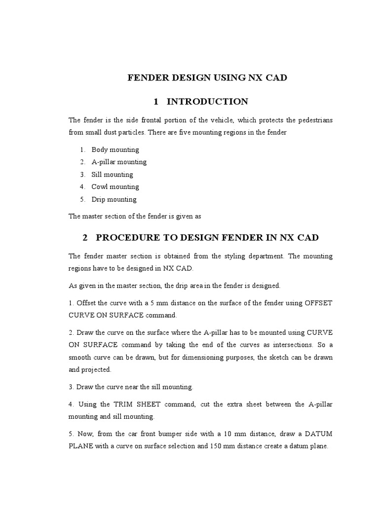 Fender Design Using NX Cad | PDF | Motor Vehicle | Vehicles