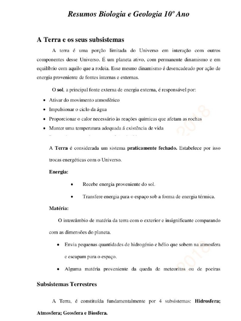 Resumos Biologia Geologia Geologia 10 Ano | PDF