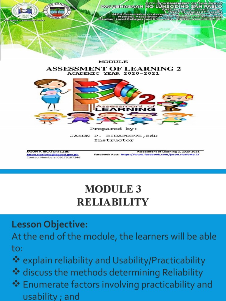 Lesson 3 RELIABILITY USABILITY | PDF | Data Collection | Educational ...