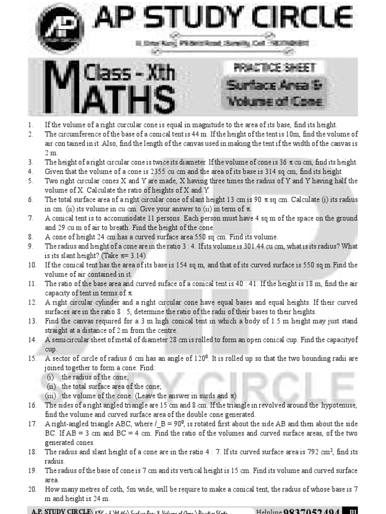 Solving Problems Involving Cones: Volumes, Surface Areas, and Other ...