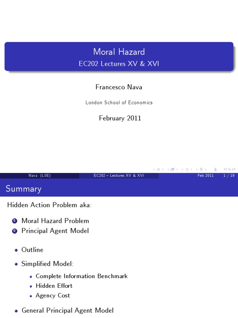 Moral Hazard and the Principal-Agent Model: Analysis of Hidden Action ...