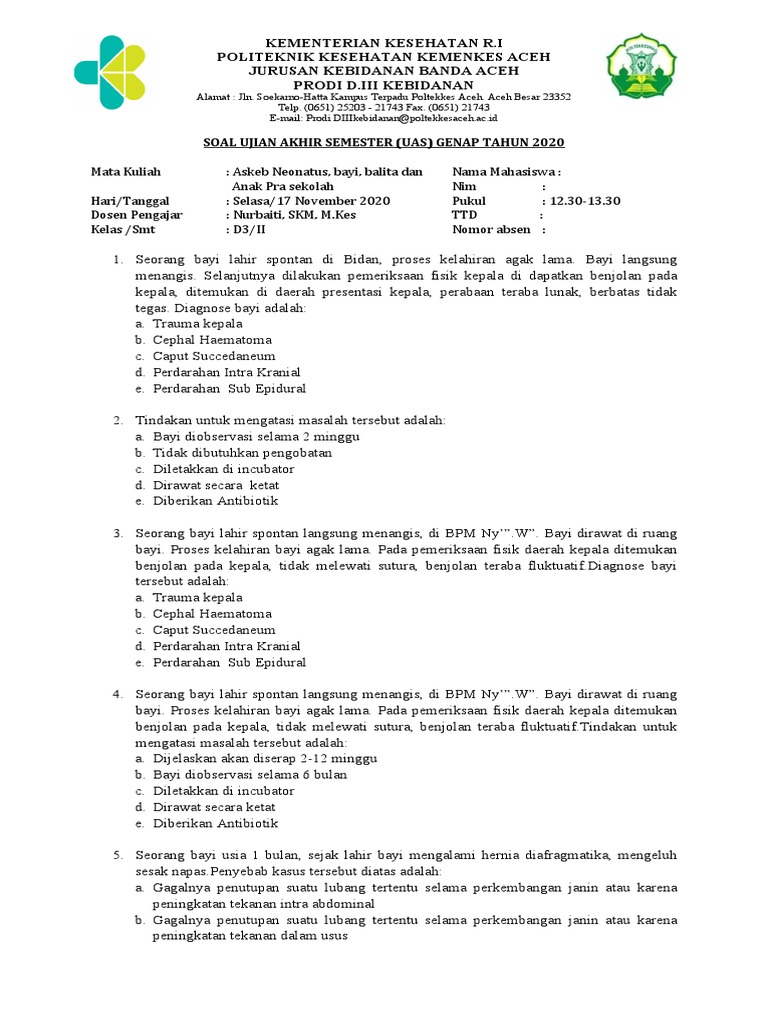 Soal Uas Askeb Neo D3 2020 | PDF