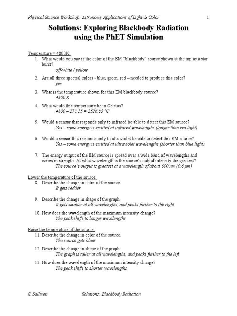 PhET Blackbody Spectrum Sol | PDF | Infrared | Light