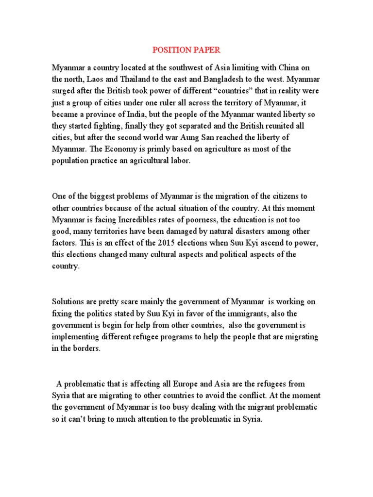 Position Paper Myanmar | PDF | Politics