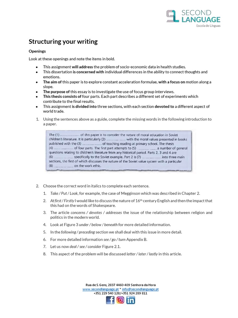 Structuring Your Writing | PDF | Thesis | Psychological Concepts