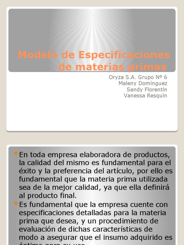 Especificaciones de materia prima arroz | PDF | Arroz | Alimentos