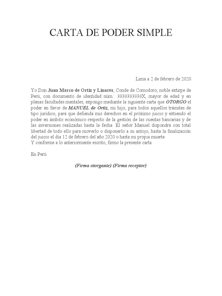Modelo de Carta de Poder Simple | PDF | Bancos | Perú