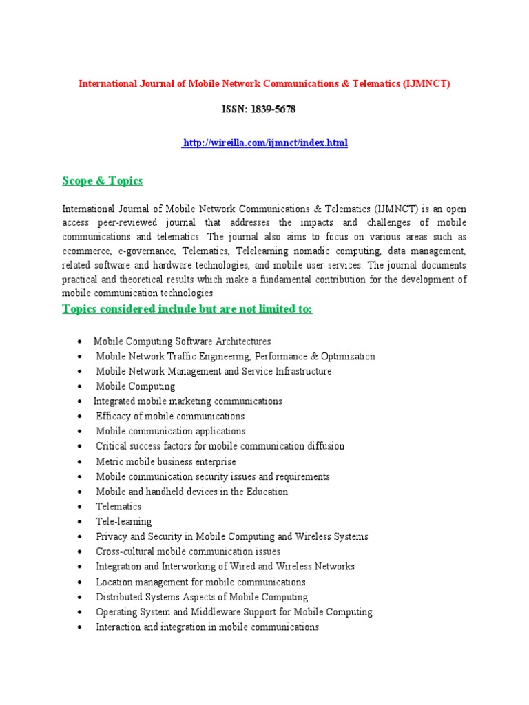 International Journal of Mobile Network Communications & Telematics (IJMNCT) | PDF | Mobile ...