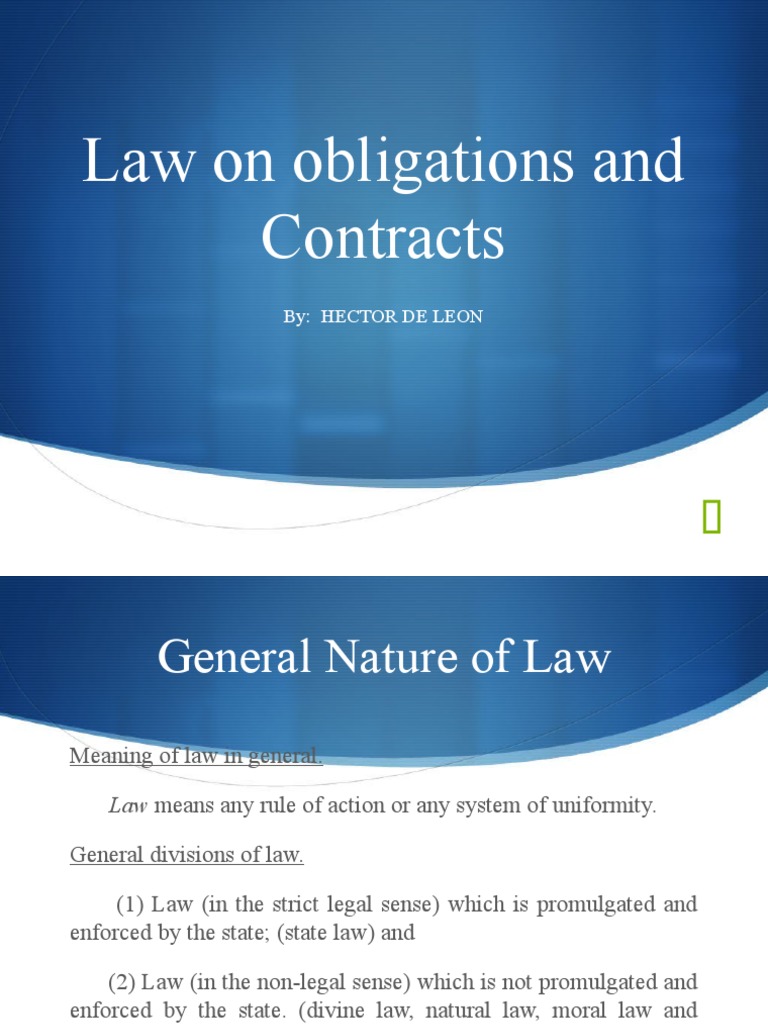 Law On Obligations and Contracts: By: Hector de Leon | PDF | Law Of ...