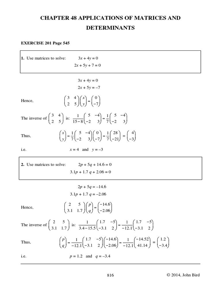 Chapter 48 Applications of Matrices and Determinants: EXERCISE 201 Page 545 | PDF | Eigenvalues ...