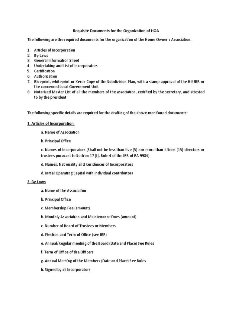 Requisite Documents For The Organization of HOA | PDF | Notary Public ...