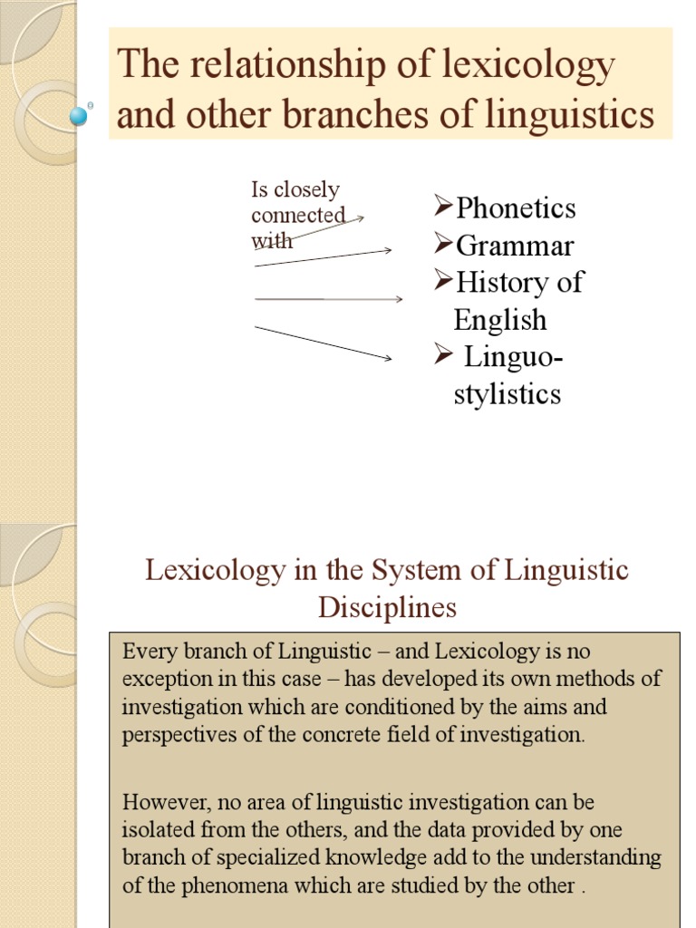 The Relationship of Lexicology and Other Branches of | PDF | Lexicology ...